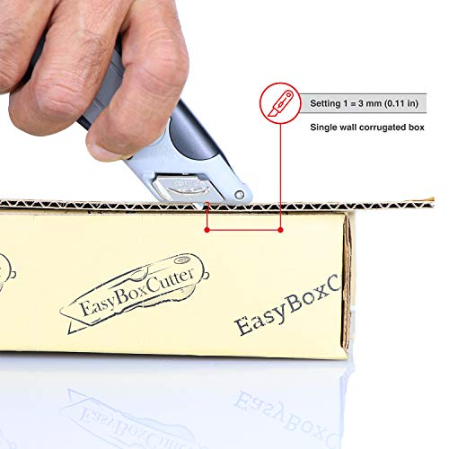 Modern Box Cutter, auto retract, blade vanishing technology, extra tape cutter at back, dual side edge guide, 3 blade depth setting, 2 blades and holster - Grey Color 4000