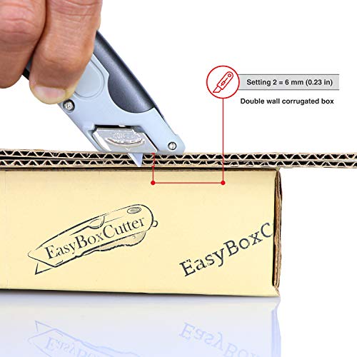 Modern Box Cutter, auto retract, blade vanishing technology, extra tape cutter at back, dual side edge guide, 3 blade depth setting, 2 blades and holster - Grey Color 4000