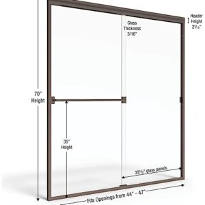 Basco Classic Sliding Shower Door, Fits 44-47 inch opening, Clear Glass, Silver Finish