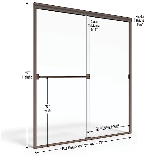 Basco Classic Sliding Shower Door, Fits 44-47 inch opening, Clear Glass, Silver Finish