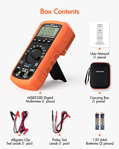 Crenova MS8233D Digital Multimeter 6000 Count Auto-Ranging DC AC Voltmeter Ohm Volt Amp Tester for Voltage Current Resistance Capacitance Continuity Diode Duty-Cycle Frequency NCV Live Wire Test