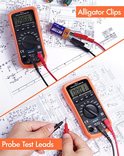 Crenova MS8233D Digital Multimeter 6000 Count Auto-Ranging DC AC Voltmeter Ohm Volt Amp Tester for Voltage Current Resistance Capacitance Continuity Diode Duty-Cycle Frequency NCV Live Wire Test