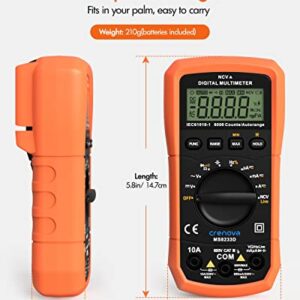 Crenova MS8233D Digital Multimeter 6000 Count Auto-Ranging DC AC Voltmeter Ohm Volt Amp Tester for Voltage Current Resistance Capacitance Continuity Diode Duty-Cycle Frequency NCV Live Wire Test