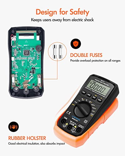 Crenova MS8233D Digital Multimeter 6000 Count Auto-Ranging DC AC Voltmeter Ohm Volt Amp Tester for Voltage Current Resistance Capacitance Continuity Diode Duty-Cycle Frequency NCV Live Wire Test