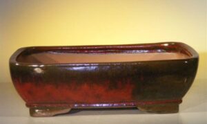 parisian red ceramic bonsai pot - rectangle 12.0 x 9.5 x 3.375