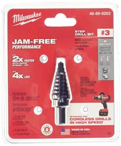 milwaukee electric tool 48-89-9203 step drill bit, 1/4-3/4 hole ", 3, 9 hole steps, 1/16" d step, 2 flutes, 3/8" 3-flat shank