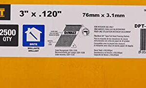 DEWALT Framing Nails, Paper Tape, 30-Degree, Smooth Shank, Bright Finish, Off-Set Round Head, 3-Inch x .120-Inch, 2500-Pack (DPT-10D120FH)