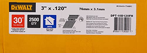 DEWALT Framing Nails, Paper Tape, 30-Degree, Smooth Shank, Bright Finish, Off-Set Round Head, 3-Inch x .120-Inch, 2500-Pack (DPT-10D120FH)