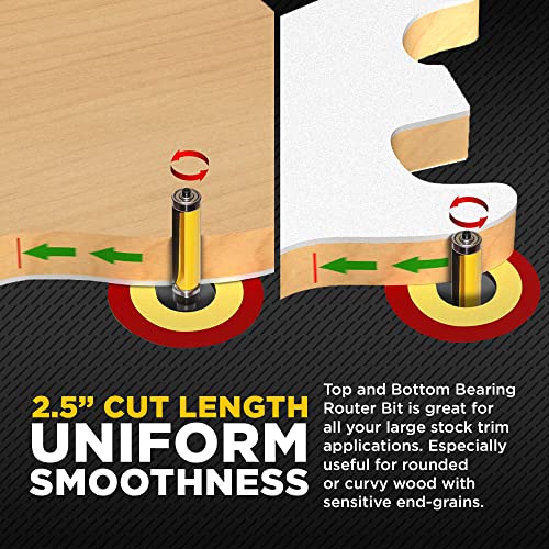 Router Bits for Woodworking - Pattern Flush Trim Router Bit Top & Bottom Bearing - 2-½” Cutter 3/4" Diameter - Premium C3 Carbide Cutters Router Bits - Wood Straight Router Bits 1/2 Shank - 14135