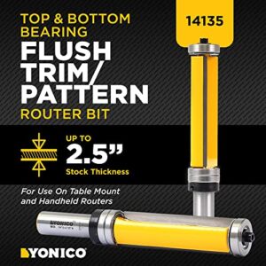 Router Bits for Woodworking - Pattern Flush Trim Router Bit Top & Bottom Bearing - 2-½” Cutter 3/4" Diameter - Premium C3 Carbide Cutters Router Bits - Wood Straight Router Bits 1/2 Shank - 14135