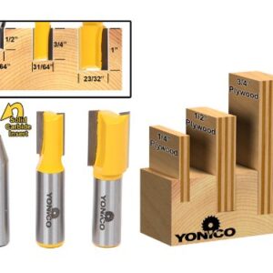 YONICO Router Bits Set Dado Straight Bit Undersize Plywood 3 Bit 1/2-Inch Shank 14323