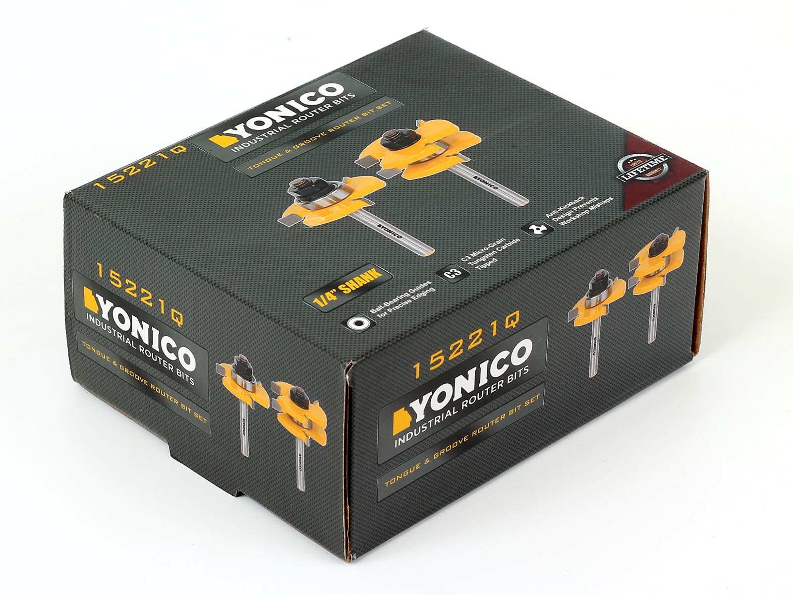 YONICO Tongue and Groove Router Bits Set Up to 3/4-Inch Stock 1/2" Cutting Depth 2 Bit Set 1/4-Inch Shank for Edge-to-Edge Hardwood Flooring, Paneling, Cabinet Door, Plywood Sheathing 15221q