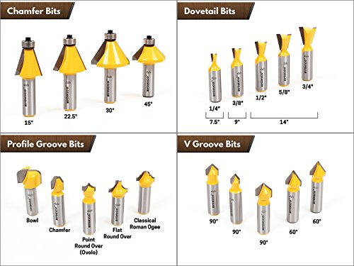 YONICO 70 Piece Set Router Bits 1/2 Shank- Tungsten Carbide Router Bit Set | Professional Wood Router Bits 17702