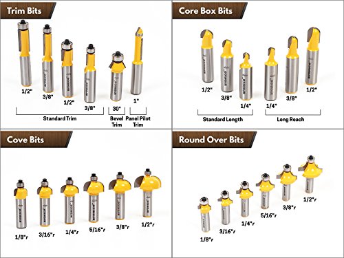 YONICO 70 Piece Set Router Bits 1/2 Shank- Tungsten Carbide Router Bit Set | Professional Wood Router Bits 17702