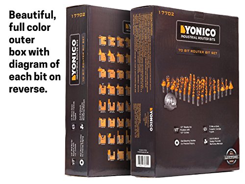 YONICO 70 Piece Set Router Bits 1/2 Shank- Tungsten Carbide Router Bit Set | Professional Wood Router Bits 17702