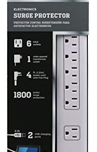 Prime Wire & Cable PB525106 6-Outlet Electronics Surge Protector with 14/3 SJT 4-Feet Cord and USB Charger, White