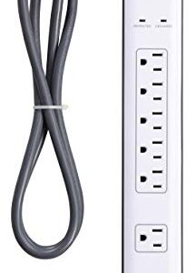 Prime Wire & Cable PB525106 6-Outlet Electronics Surge Protector with 14/3 SJT 4-Feet Cord and USB Charger, White