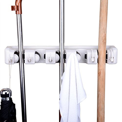 Home Basics MB01905 Mop and Broom Hanging Organizer with Six Hooks [Misc.]