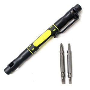 ARTESIA TOOL 4 In 1 Interchangeable Screwdriver | Pen-Size | Dual Head Types | 2 Slotted 3mm and 4mm | 2 Phillips #0 and #1 | Built-in Pocket Clip