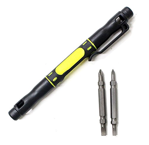 ARTESIA TOOL 4 In 1 Interchangeable Screwdriver | Pen-Size | Dual Head Types | 2 Slotted 3mm and 4mm | 2 Phillips #0 and #1 | Built-in Pocket Clip