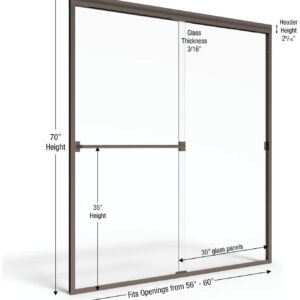 Basco CLCH05A6070CLSV Classic Sliding Shower Door, 56-60 in. W x 70 in. H, Silver Clear Glass