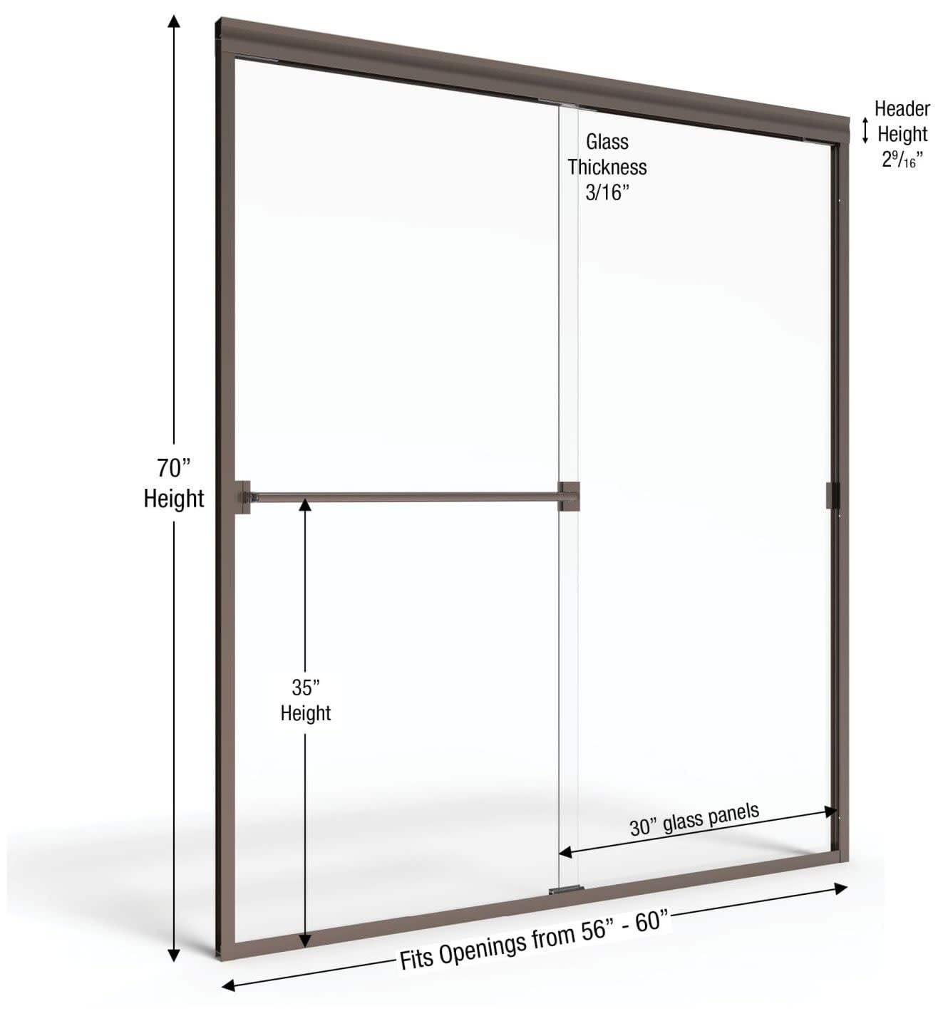 Basco CLCH05A6070CLSV Classic Sliding Shower Door, 56-60 in. W x 70 in. H, Silver Clear Glass