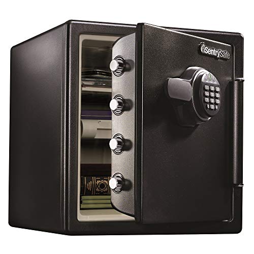 SentrySafe Fireproof and Waterproof Steel Home Safe with Digital Keypad Lock, Safe with Interior Organization Trays, 1.23 Cubic Feet, 17.8 x 16.3 x 19.3 Inches, SFW123EU, Black