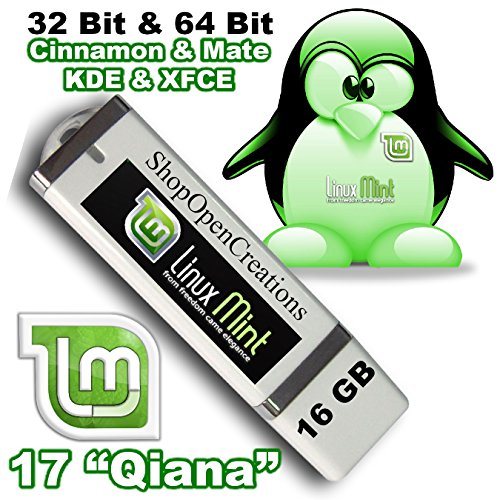 Linux Mint 17 "Qiana" 32 Bit and 64 Bit Installed on 16Gb USB Flash Drive - 32 Bit & 64 Bit Mate Cinnamon KDE Xfce Desktops Included