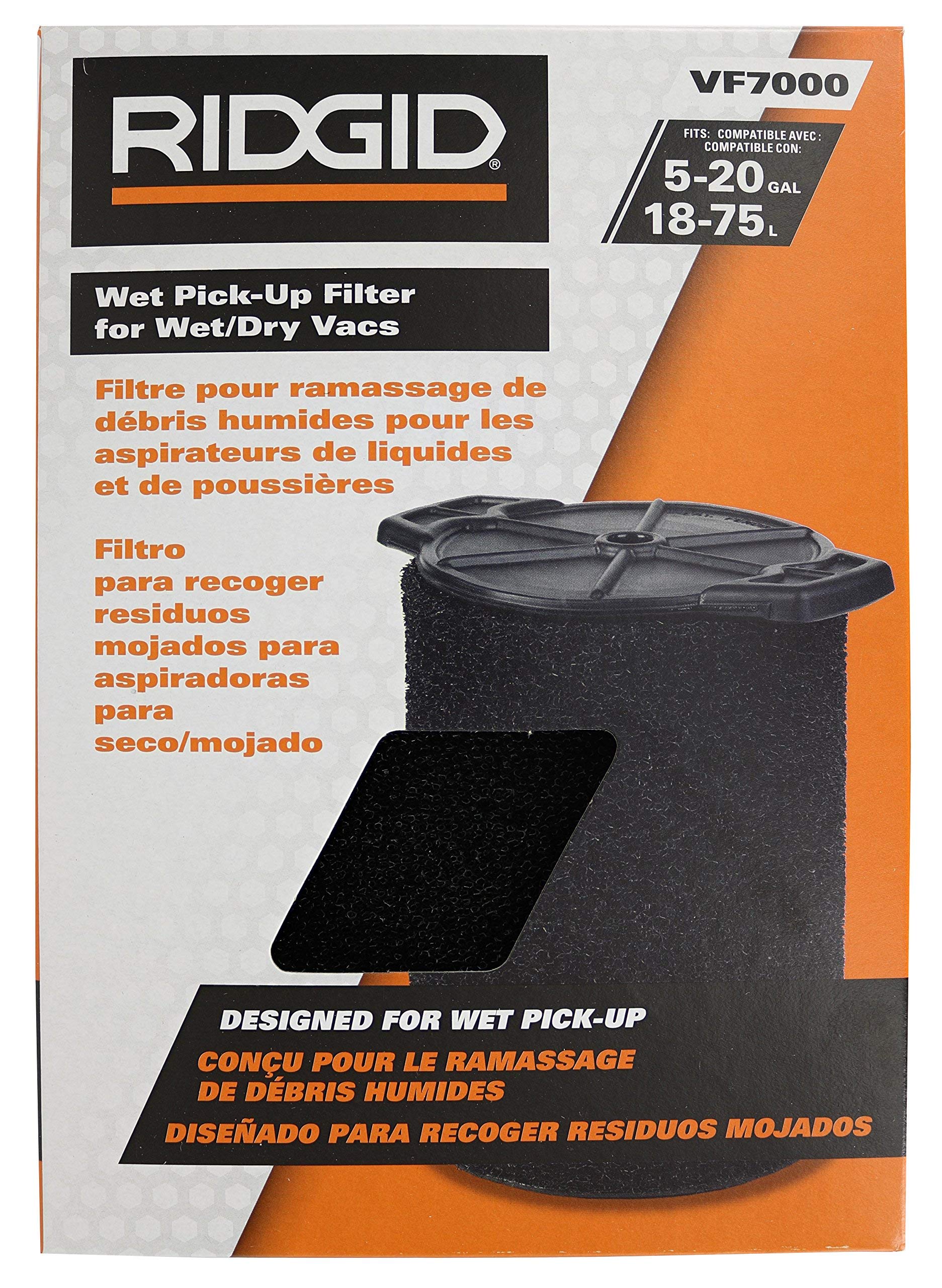 Ridgid VF7000 Genuine Replacement Foam Wet Application Only Vac Filter for Ridgid 5-20 Gallon Wet/Dry Vacuums