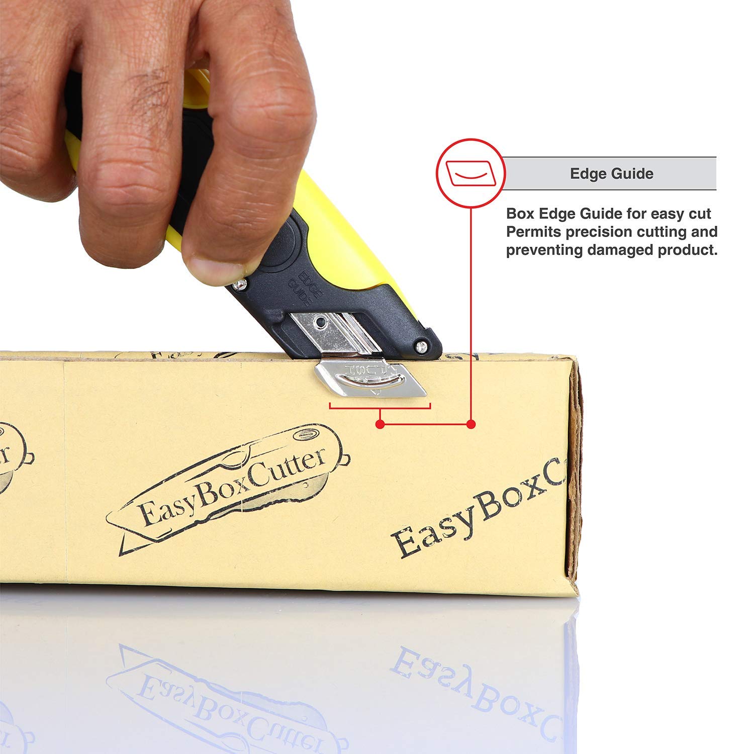 Easy Box Cutter, extra tape cutter at back, dual side edge guide, 3 blade depth setting, 2 blades and holster - Yellow 2000 (Pack of 12)