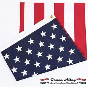 Grace Alley American Flags for Outside 3x5, Made in the USA, Heavy Duty Outdoor UV Fade Resistant Bright Color, Long Lasting Polyester Cotton Blend with Brass Grommets American Made