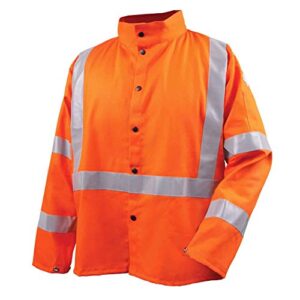 revco jf1012-or 30" hi-vis 9 oz. flame resistant cotton welding jacket