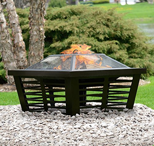 Pleasant Hearth OFW191S Hudson Square Steel, 34-Inch fire Pit, Wenge