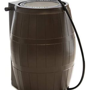 FCMP Outdoor RC4000 50-Gallon Heavy-Duty Outdoor Home Rain Catcher Barrel Water Container with Spigots and Mesh Screen, Brown