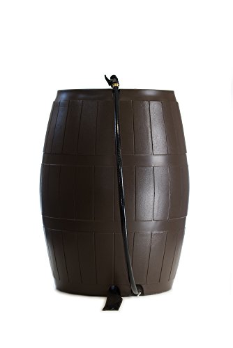 FCMP Outdoor RC4000 50-Gallon Heavy-Duty Outdoor Home Rain Catcher Barrel Water Container with Spigots and Mesh Screen, Brown