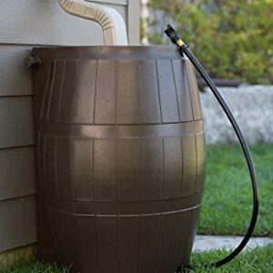 FCMP Outdoor RC4000 50-Gallon Heavy-Duty Outdoor Home Rain Catcher Barrel Water Container with Spigots and Mesh Screen, Brown