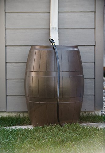 FCMP Outdoor RC4000 50-Gallon Heavy-Duty Outdoor Home Rain Catcher Barrel Water Container with Spigots and Mesh Screen, Brown