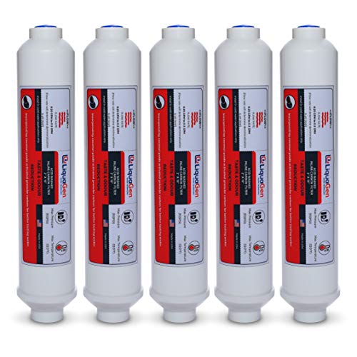 LiquaGen Pack of 5 Inline Carbon Filters for Reverse Osmosis Applications (2" x 10") - 1/4" Inlets