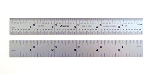 Shinwa 6" 4R Rigid (.750 wide x .035 thick) Zero Glare Satin Chrome Stainless Steel 4R Machinist Engineer Ruler/Rule with Graduations in 1/64, 1/32, 1/8, 1/16 Model H-3001A