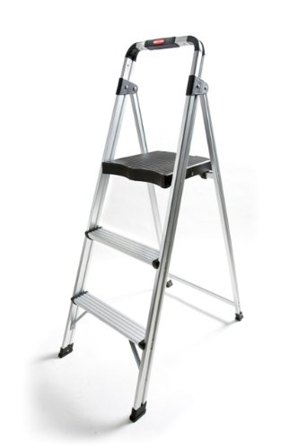 Rubbermaid RM-AUL3G 3-Step Ultra-Light Aluminum Stool with Plastic Top Step, 225 lb Capacity, Silver Finish