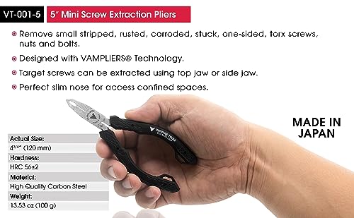 VAMPLIERS 5" Mini ESD Safe Stripped Screw Removal Pliers with Unique Non-Slip Jaws. Great for IT, iPhone, Mac & PC, or Any Electronic Repairs. Made in Japan from High Carbon Steel: VT-001-5.