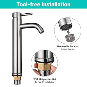 Aquaterior Single Handle Vessel Sink Faucet 12 inch Tall Bathroom Sink Faucet Hot and Cold Water Mixer Stainless Steel Single Hole Faucet Brushed Nickel (CUPC NSF CEC)