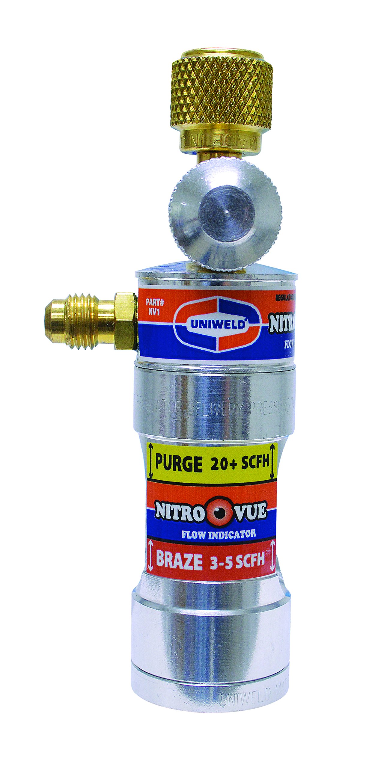 Uniweld NV1 Nitro Vue Flow Indicator with 1/4" Flare Fittings Single-Gas Flowmeter, Regular, Silver