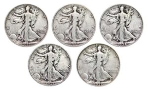 walking liberty set of 5 half dollars very good