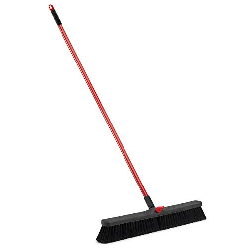 Libman Commercial 801 Smooth Surface Push Broom, 64" Length, 24" Width, Black/Red (Pack of 4)