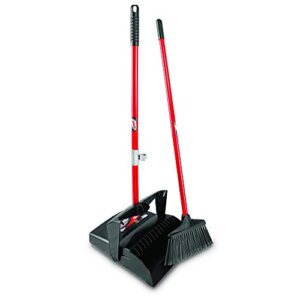 libman commercial 919 lobby dust pan and broom set (open lid), black/red (pack of 2)