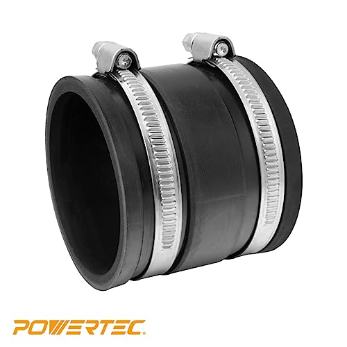 POWERTEC 70148 2-1/2 Inch Dust Control Flex Cuff with Steel Hose Clamps, Hose Connector Rubber Cuff Coupler for Woodworking Dust Collection Fittings, Dust Collector Accessories & Machinery, 1 pack