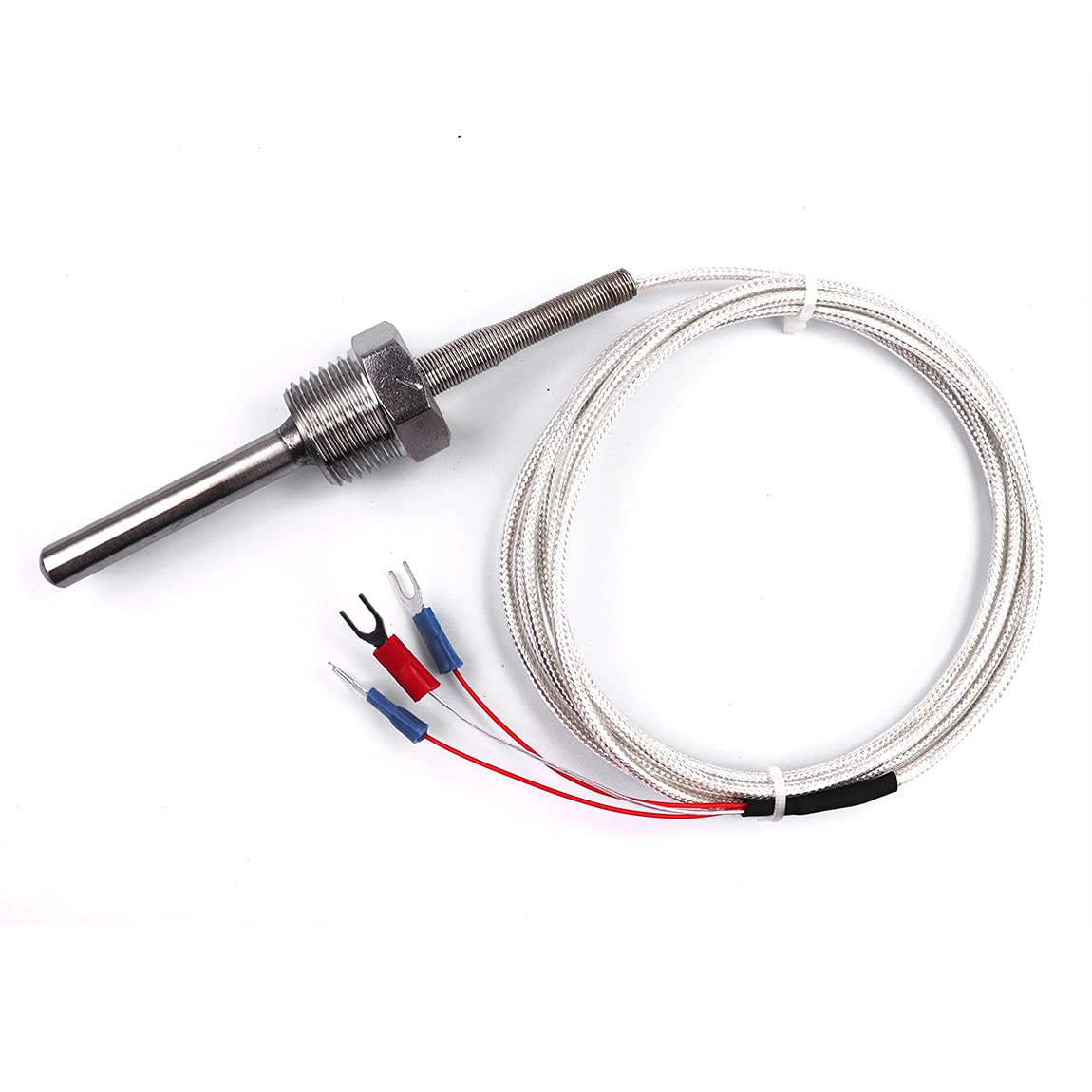 ATOPLEE 1pc Temperature Sensor Probe,Stainless Steel Waterproof Pt100 Ohm Probe Sensor 1/2 inch Thread with Insulation Lead Wire(-50-250°C)