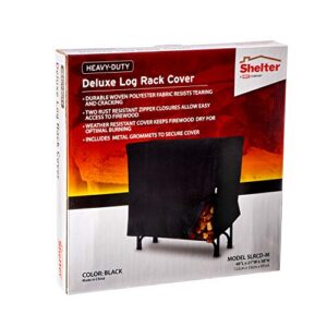 Shelter SLRCD-M Deluxe Weather Protective Firewood Storage Cover, Fits SLRM Log Rack, Heavy-Duty Zippers for Easy Access w/Grommets for tie-Down, Medium (48" x 21" x 38"), Black