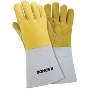 radnor medium gold 14" grain elkskin foam lined welders glove with reinforced straight thumb (carded)